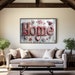 Red Colored Home Sign, Red Hearts and White Flowers Framed Canvas Wall ...