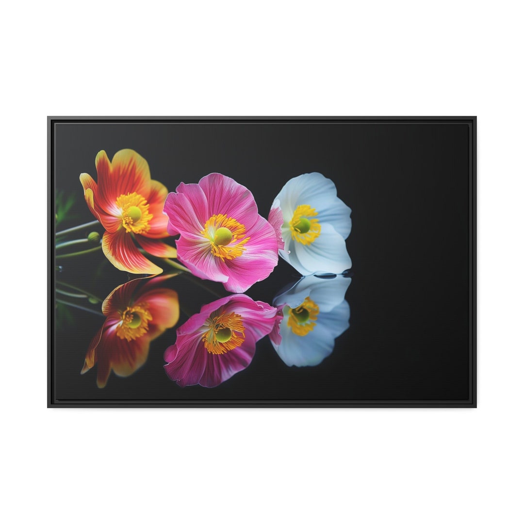 Geum avens Flowers on a Black Background Wall Art Design Canvas Print ...