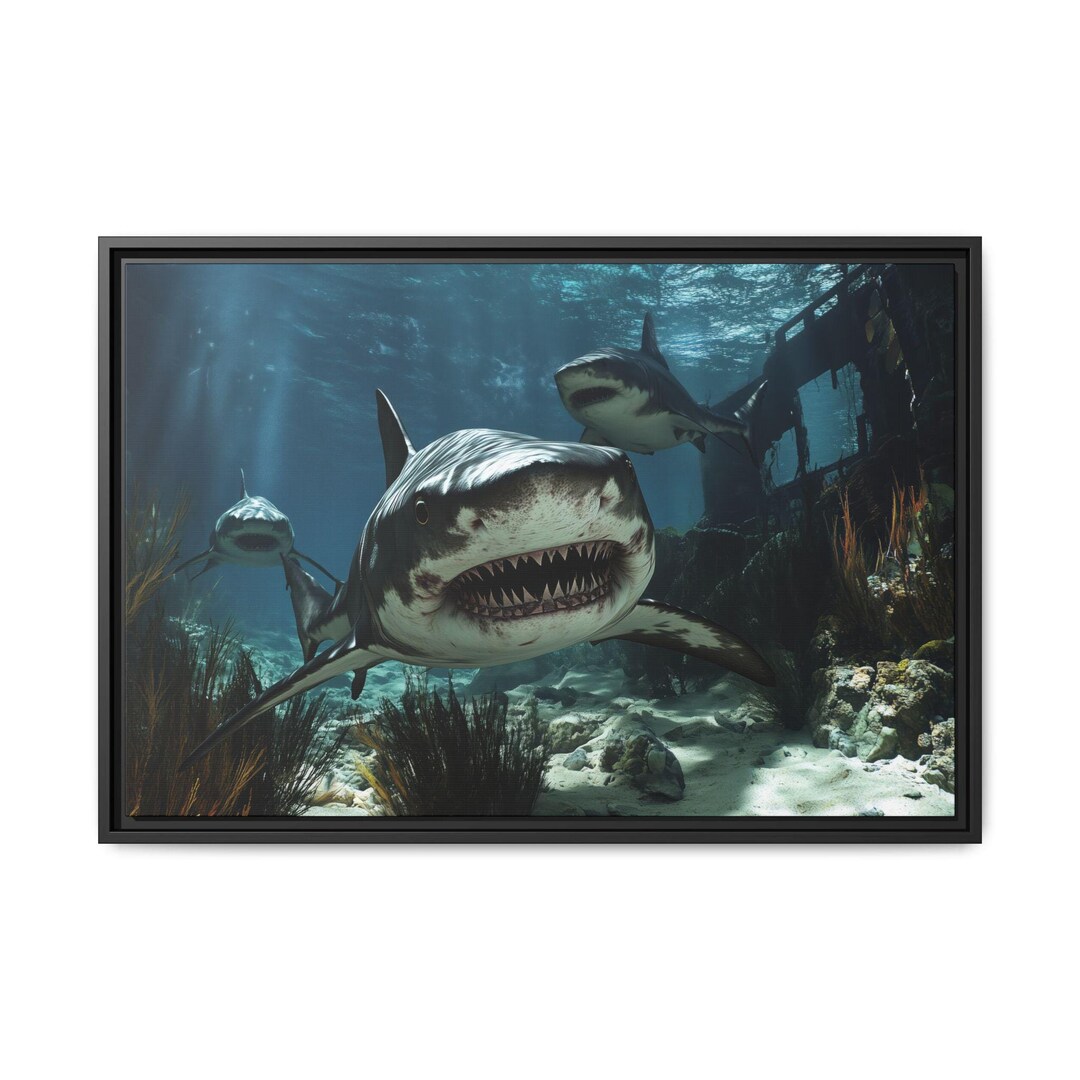 Menacing Tiger Sharks Art Design | Canvas Print Décor Home & Office ...