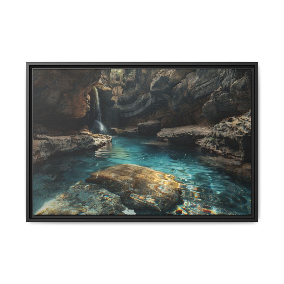 A Small Waterfall Feeds a Perfectly Clear Pond Within a Cave Wall ...