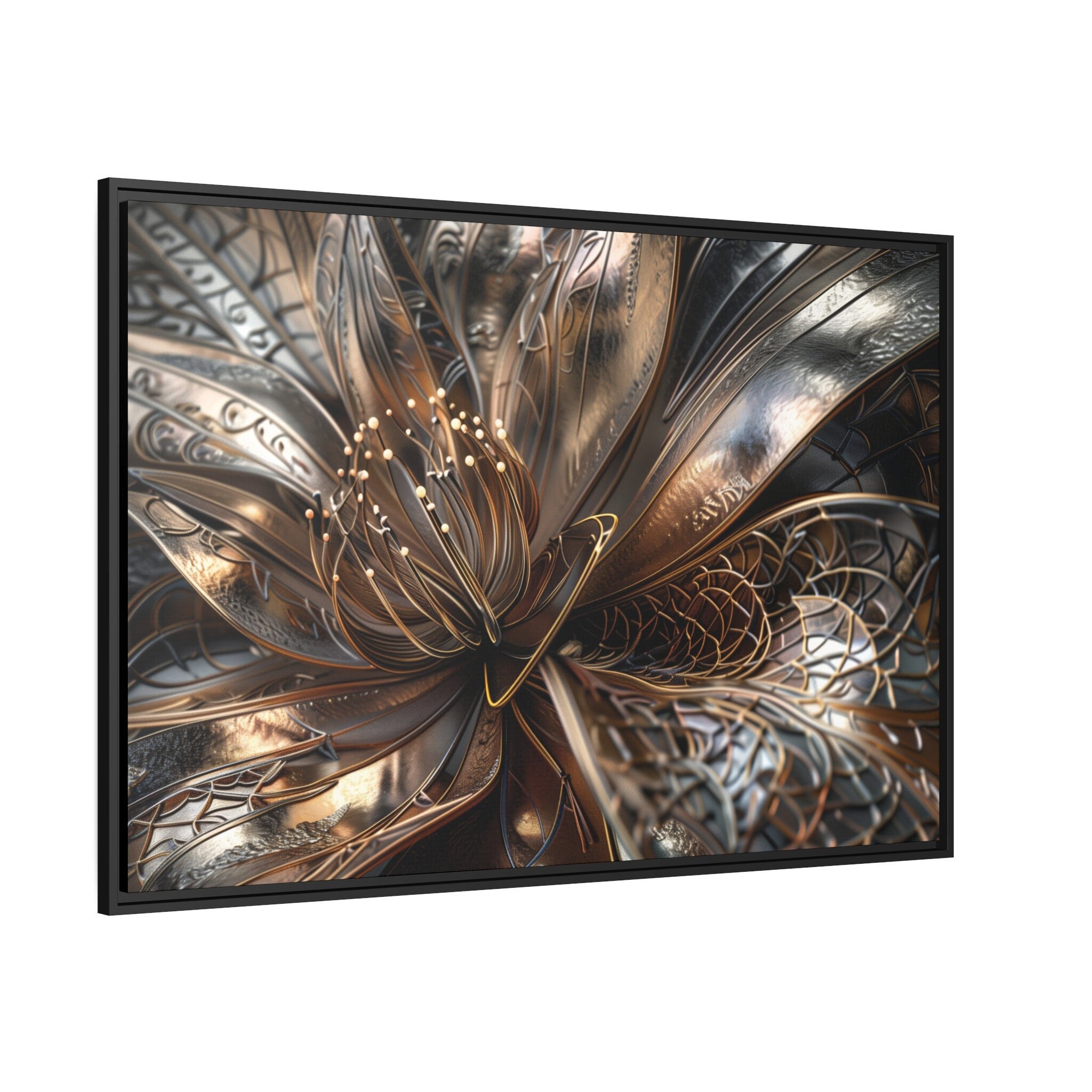 Bronze, Silver, Wire Design 3D Abstract Flower Framed Canvas Wall ...