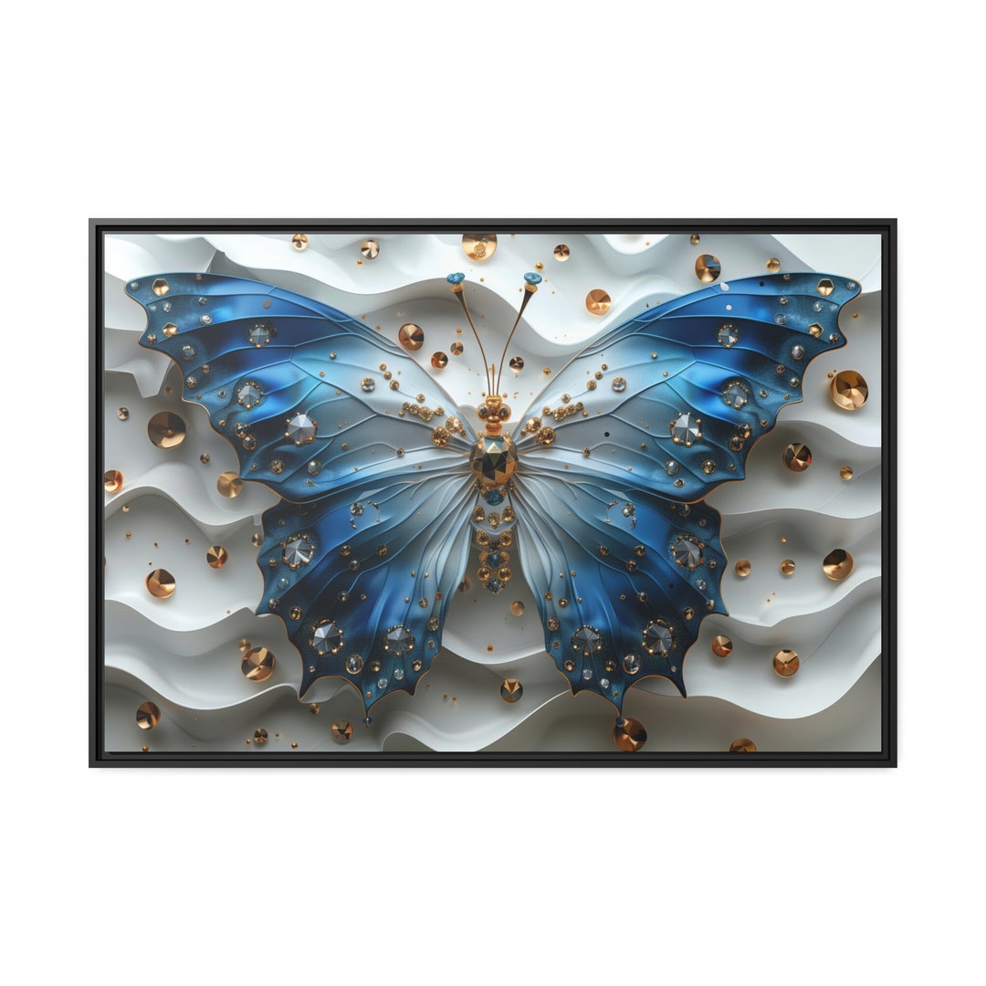 Blue Fading to White Abstract Butterfly Framed Wall Design Print Décor ...