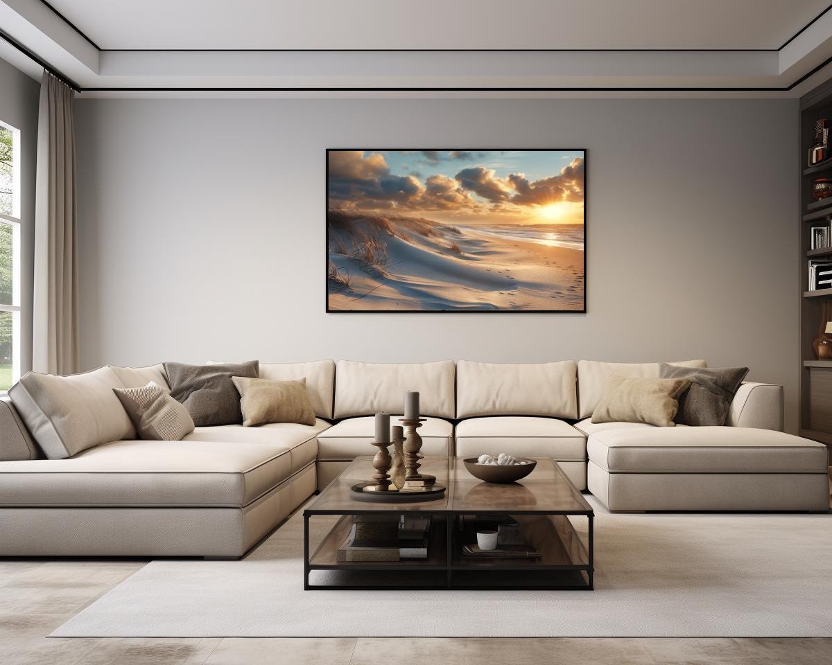 White Sandy Beach at Sunrise Wall Art Design | Canvas Print Décor Home ...