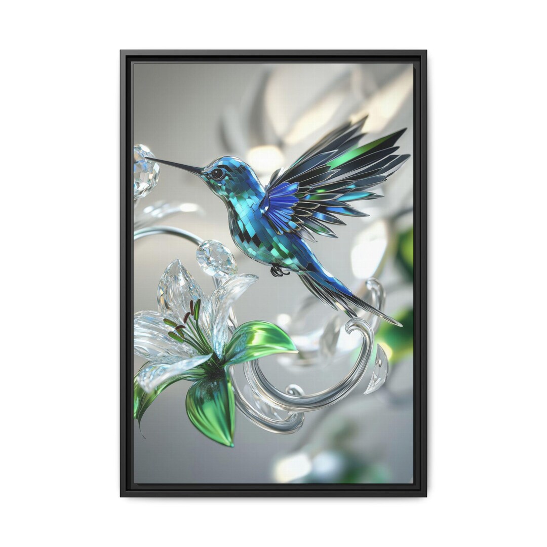 An Emerald Green and Royal Blue Hummingbird Flies Over a Green and ...