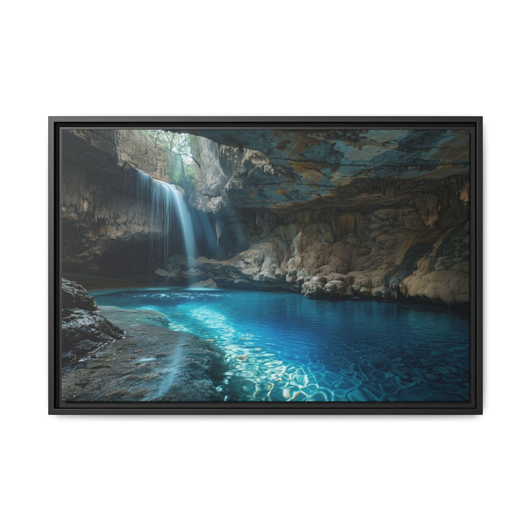 A Hidden Blue Lagoon Within a Cave Wall Art Design | Canvas Print Décor ...