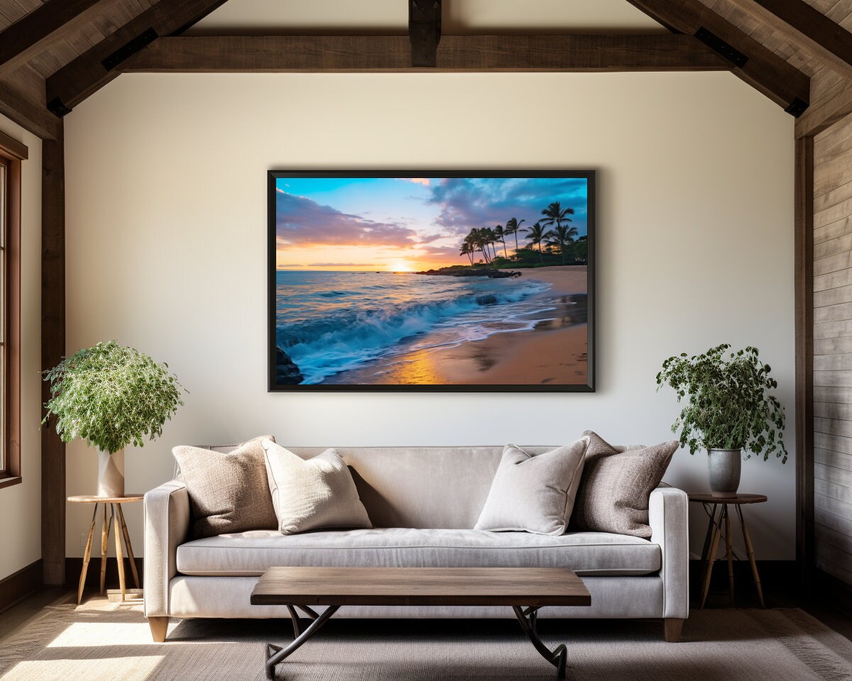 Sunset at Mulan Beach in Maui Wall Art Design Canvas Print Décor for ...