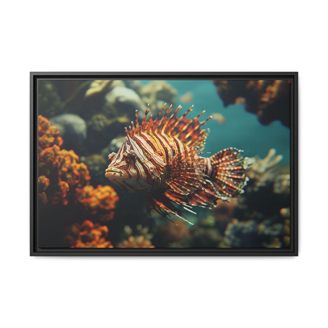 Lionfish Swimming by Orange Coral Art Design | Canvas Print Décor Home ...
