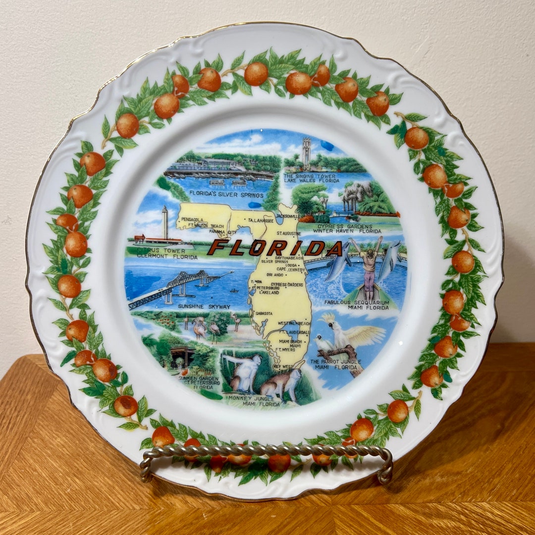 Collectible Florida Plate With Orange Fruit Rim - Etsy