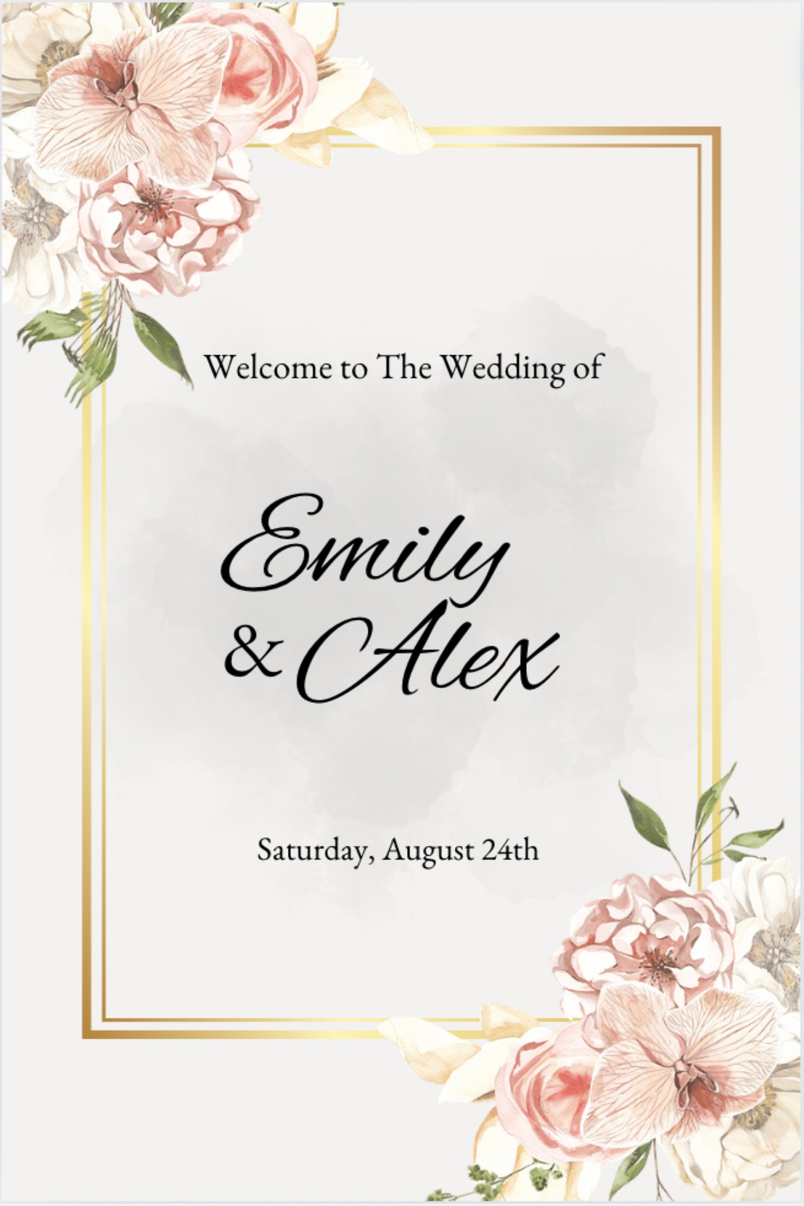 Wedding Welcome Sign - Mauve -neutral- Floral, Template, Editable ...