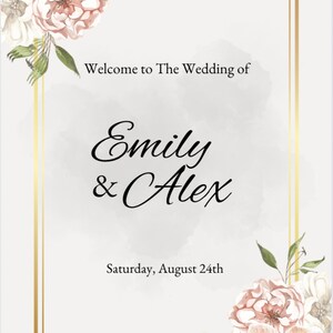 Wedding Welcome Sign - Mauve -neutral- Floral, Template, Editable ...