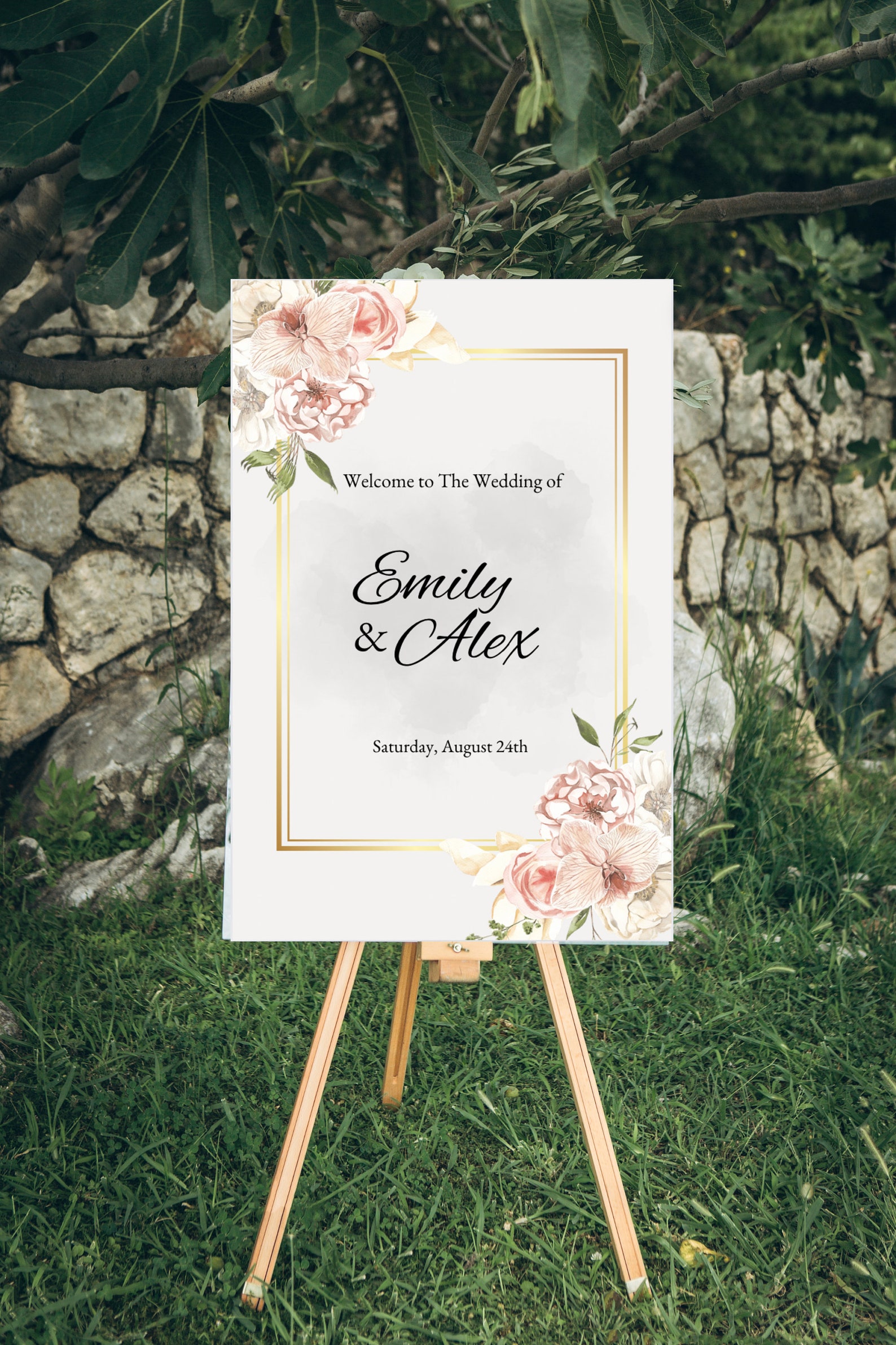 Wedding Welcome Sign - Mauve -neutral- Floral, Template, Editable ...