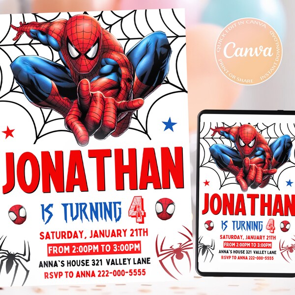 Spiderman Invitation - Etsy