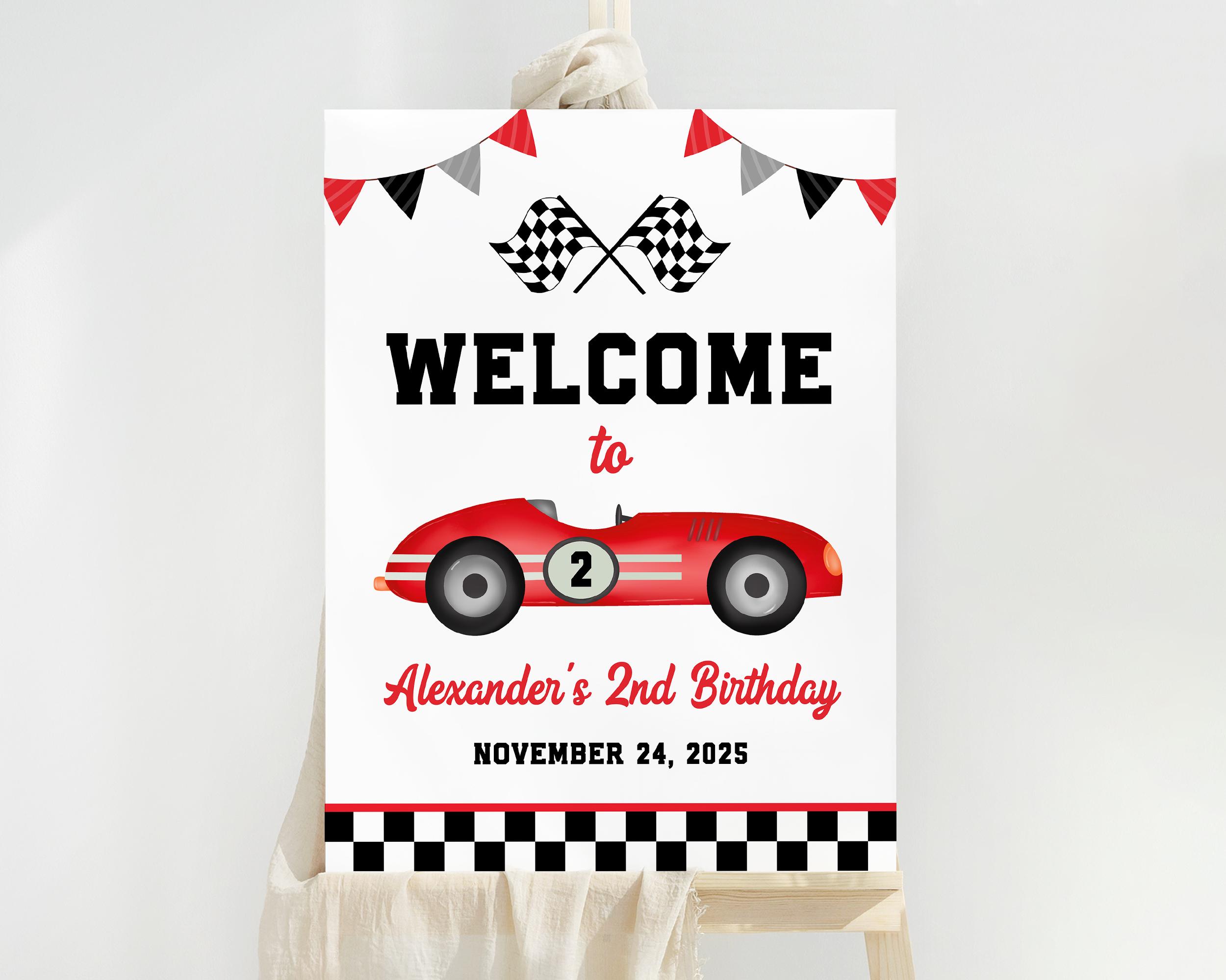 Editable Two Fast Birthday Welcome Sign, Vintage Race Car Birthday ...