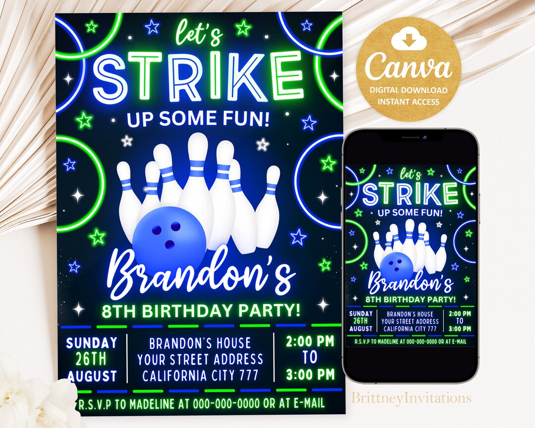Editable Bowling Party Invitation, Let's Strike up Some Fun, Bowling ...