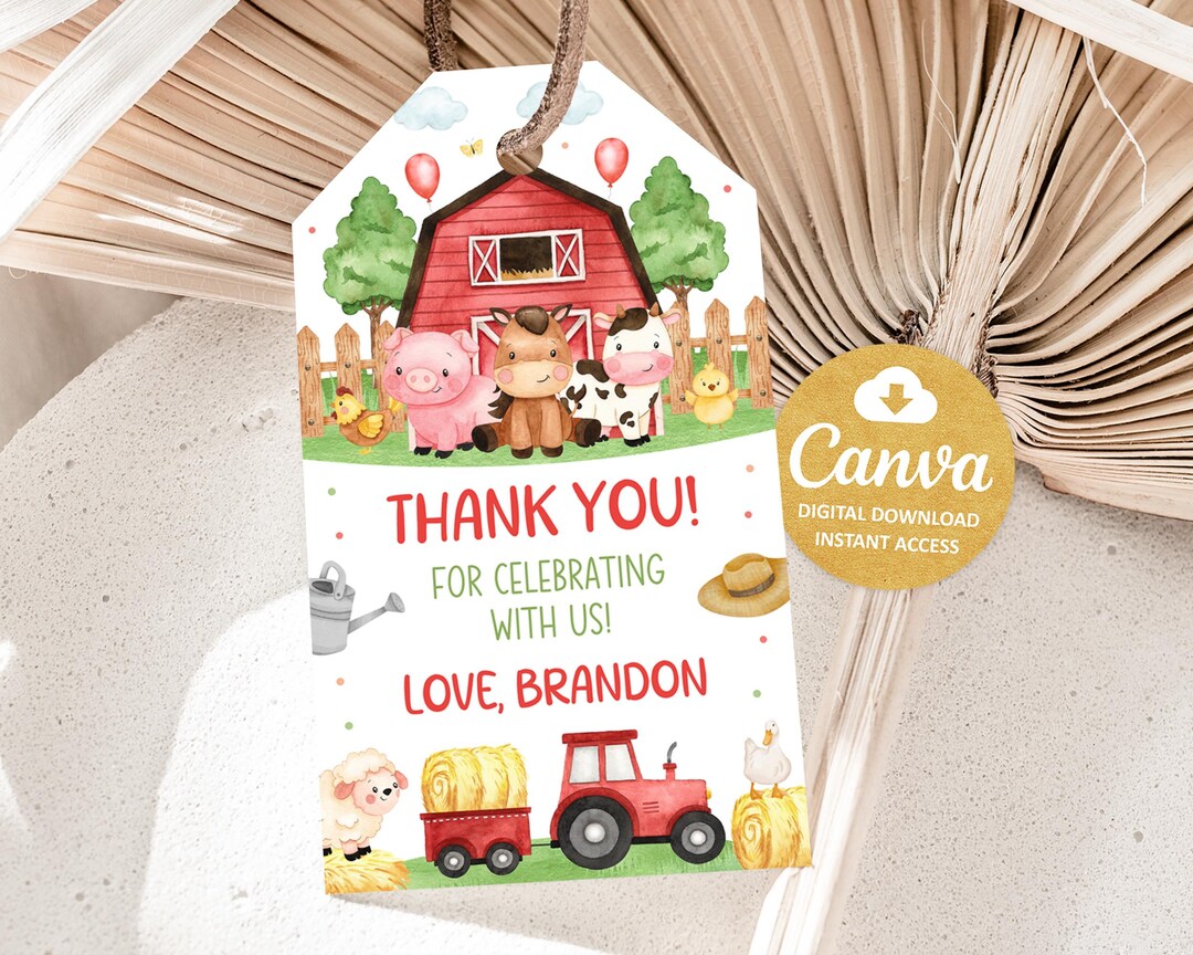 Editable Farm Birthday Favor Tag, Farm Animals Gift Tag, Printable Farm ...