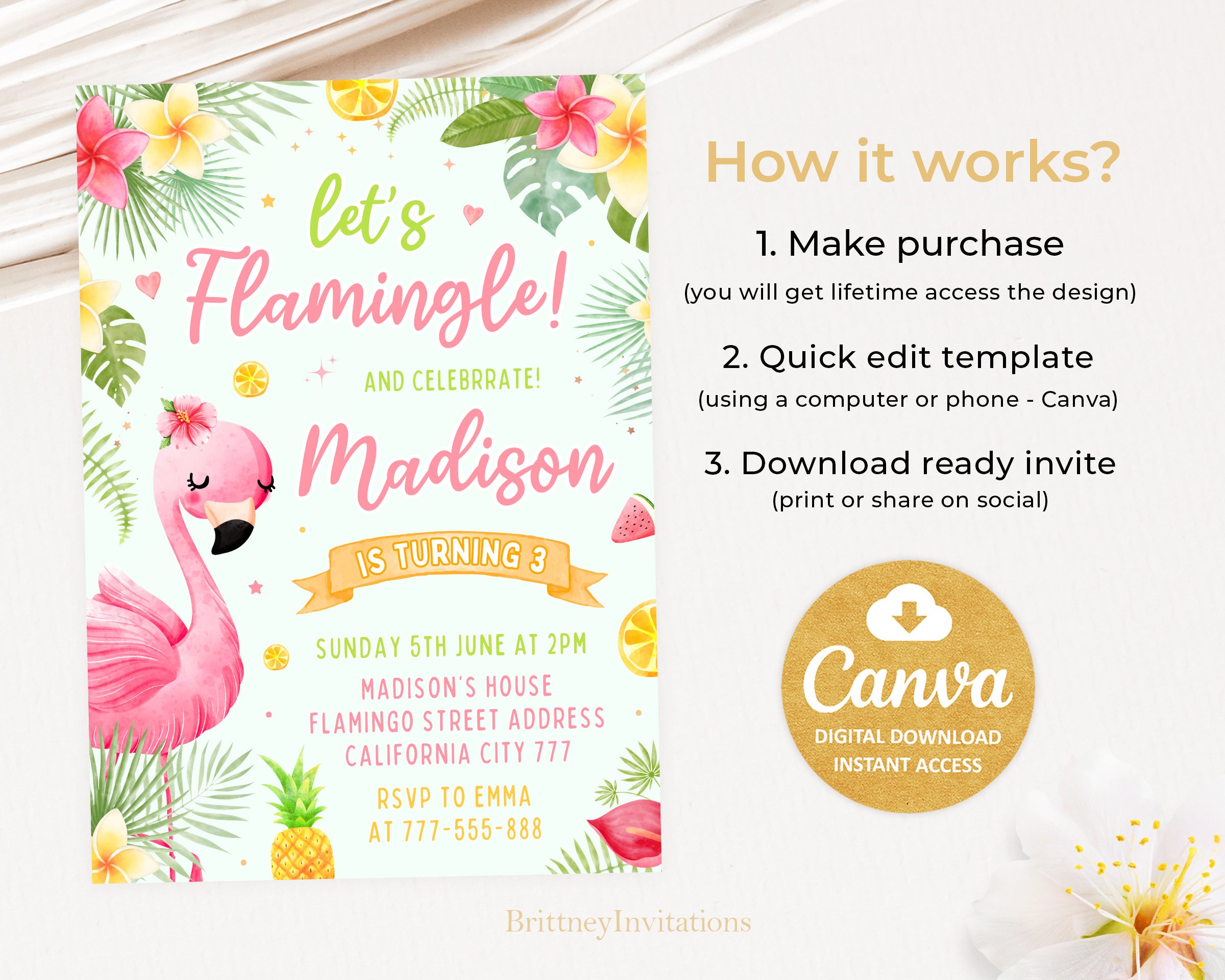 Editable Flamingo Birthday Invitation, Let's Flamingle Invitation ...