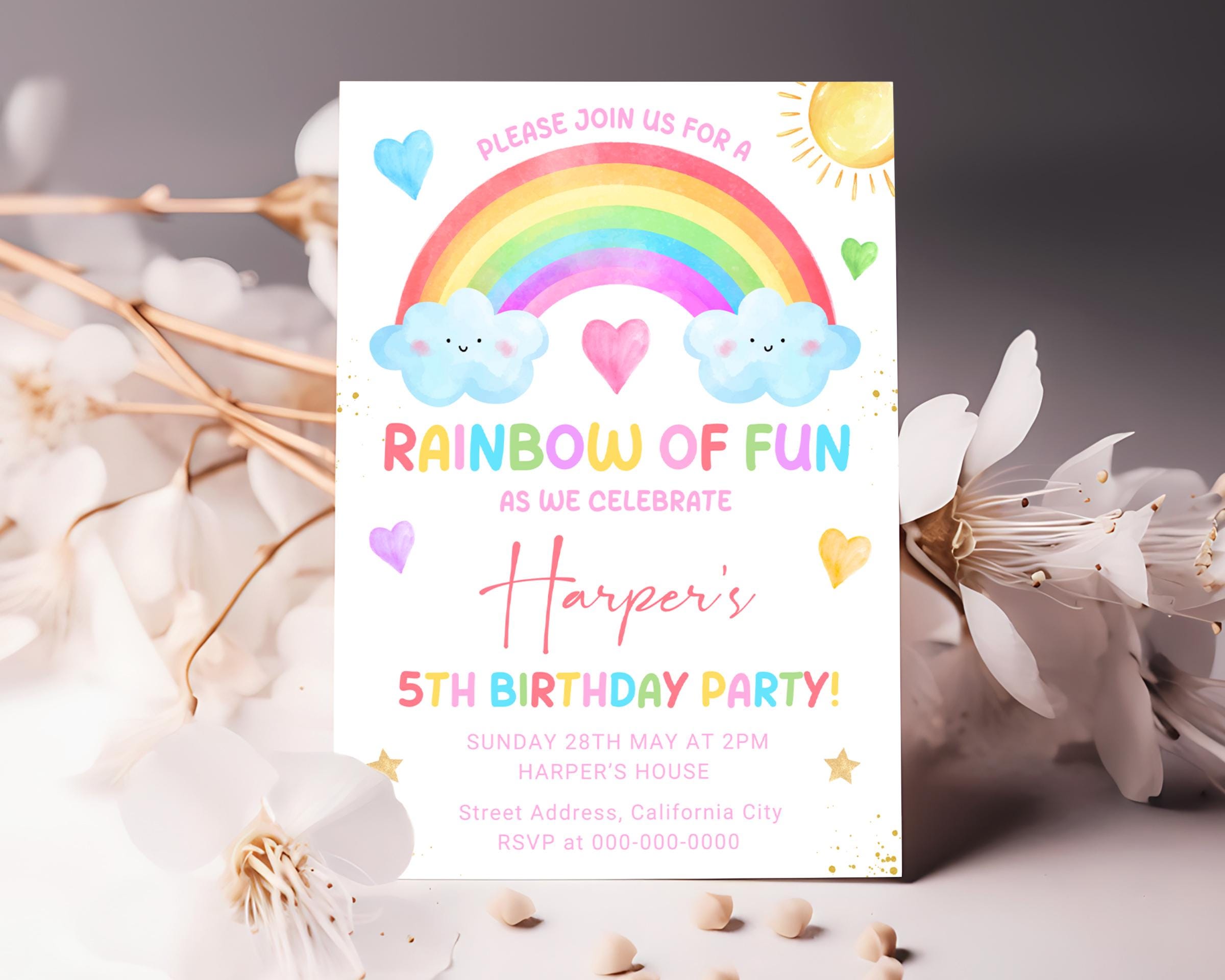 Rainbow Birthday Invitation, Rainbow of Fun Party Invite, Pastel ...