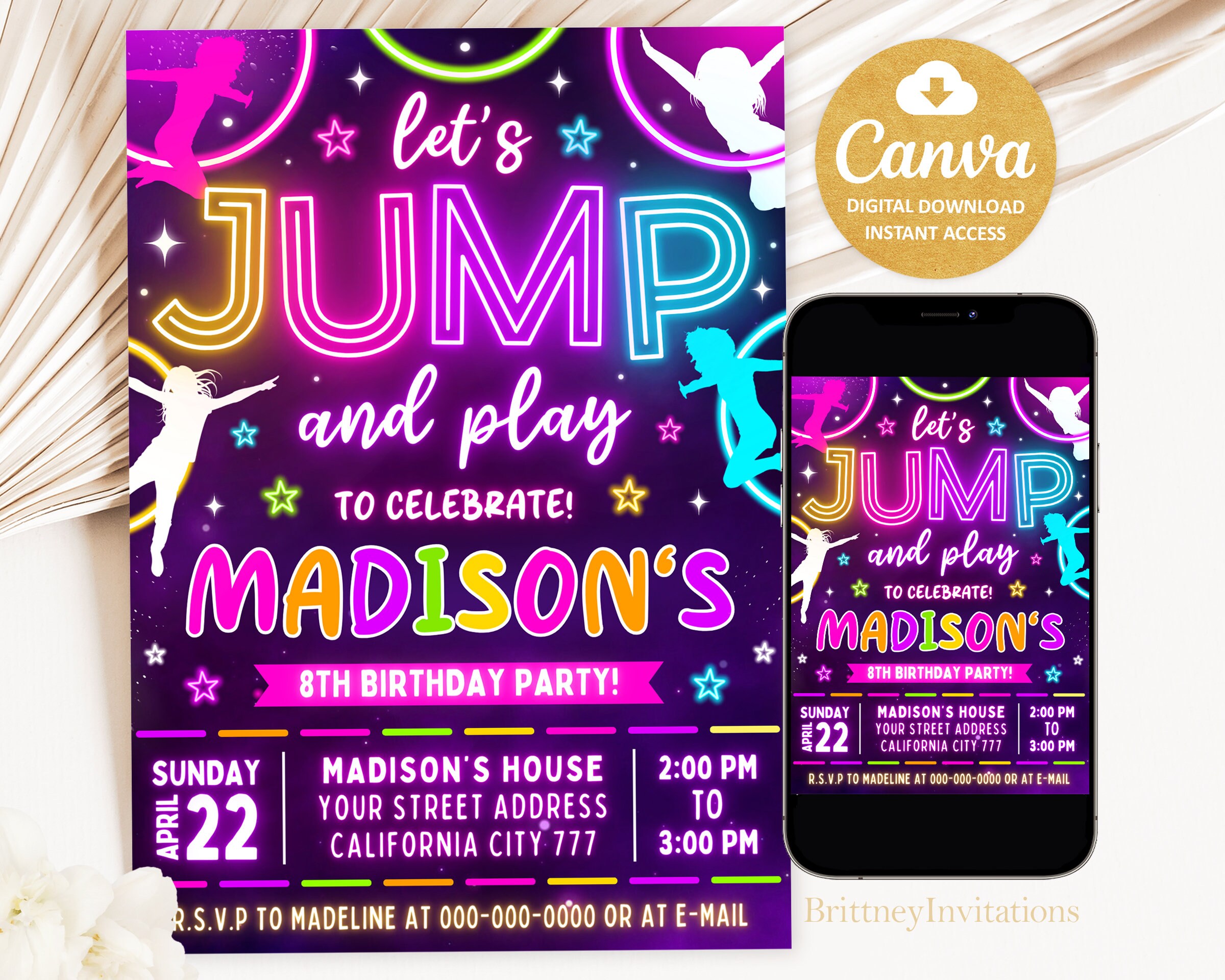 Editable Jump Birthday Invitation, Jump Invitation, Trampoline Birthday ...
