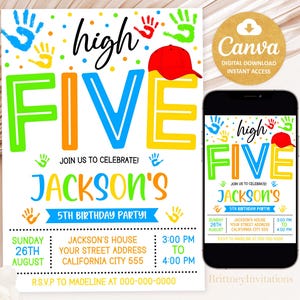 Editable High Five Birthday Invitation, Hi Five Invitation, Boys 5th ...