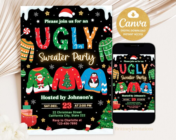 Ugly Christmas Sweater Banner, Ugly Sweater Party Decor Merry Christmas ...
