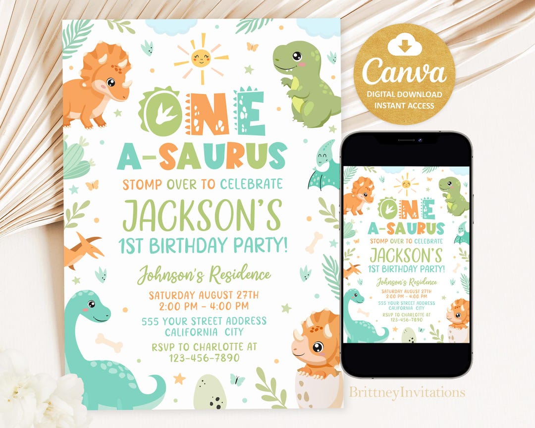 Dinosaur Birthday Invitation, One-a-saurus Birthday Boy Invitation ...