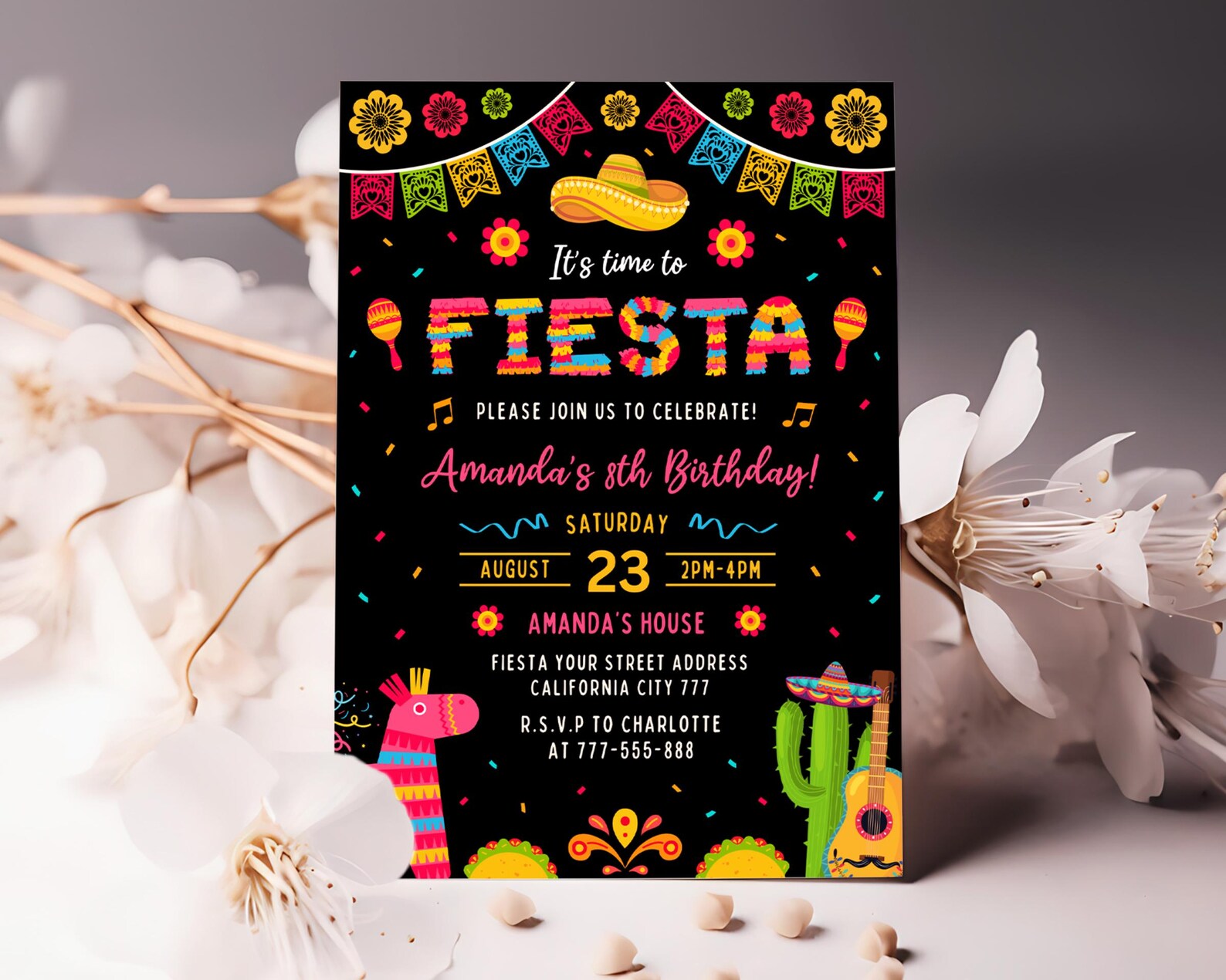 Editable Fiesta Invitation, Fiesta Birthday Invitation, Mexican Theme ...