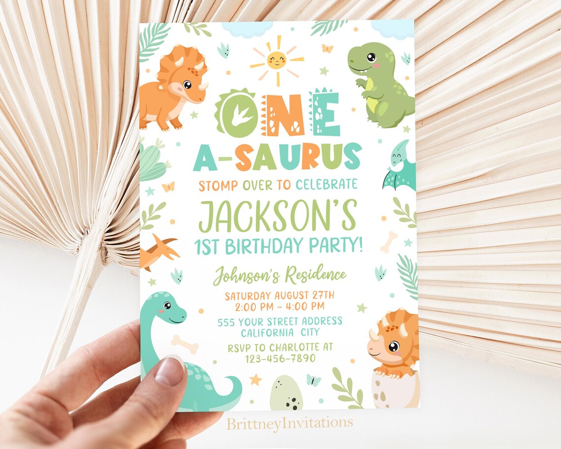 Dinosaur Birthday Invitation, One-a-saurus Birthday Boy Invitation ...