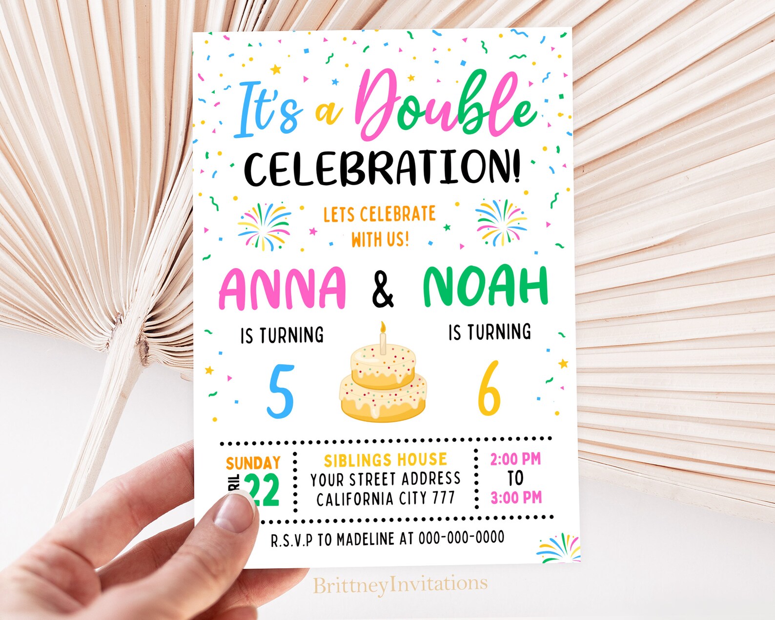 Editable Sibling Birthday Invitation, Double Birthday Invitation ...