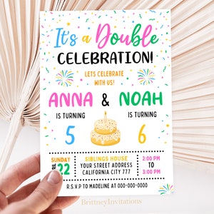 Editable Sibling Birthday Invitation, Double Birthday Invitation ...