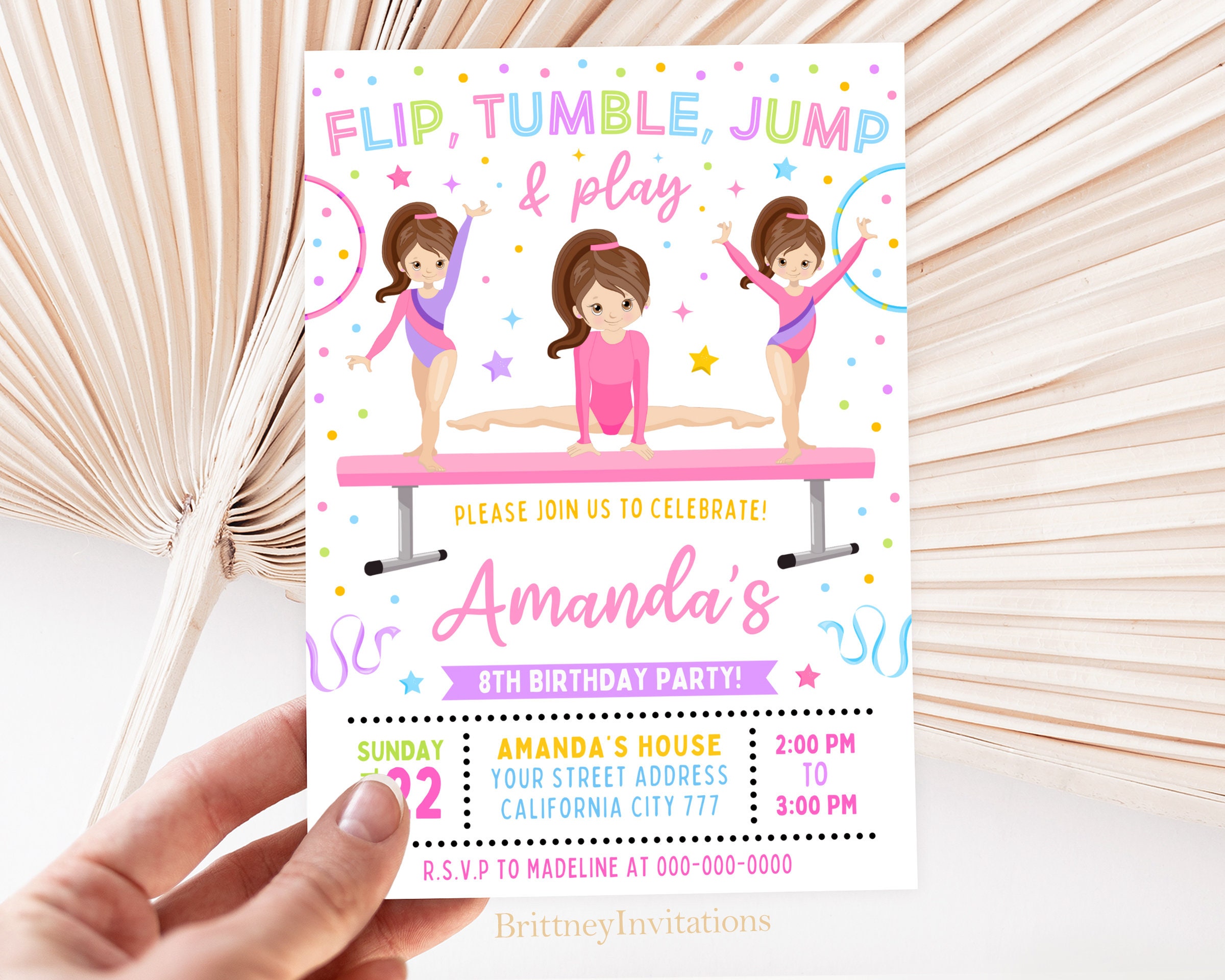Editable Gymnastics Birthday Invitation, Gymnastics Invitation, Girl ...