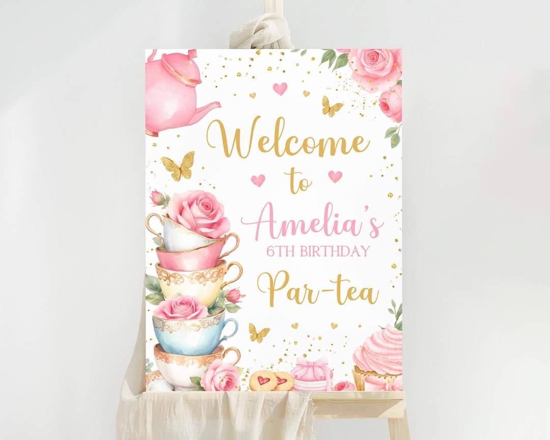 Editable Tea Party Birthday Welcome Sign, Par-tea Welcome Sign, Tea ...