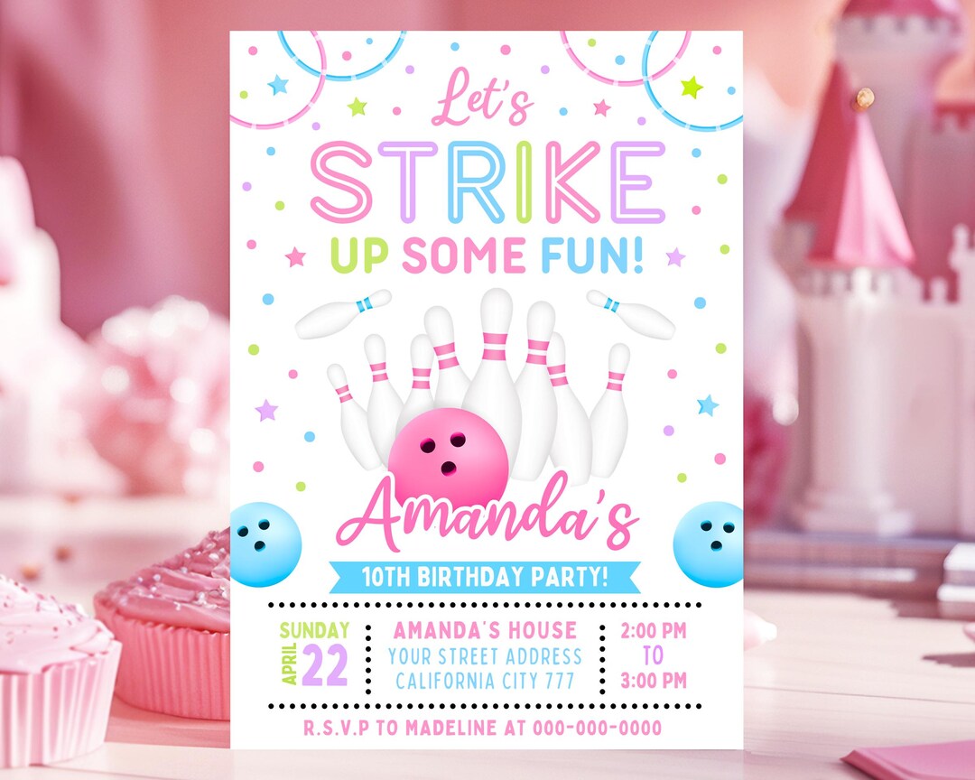 Editable Bowling Party Invitation, Let's Strike up Some Fun, Bowling ...