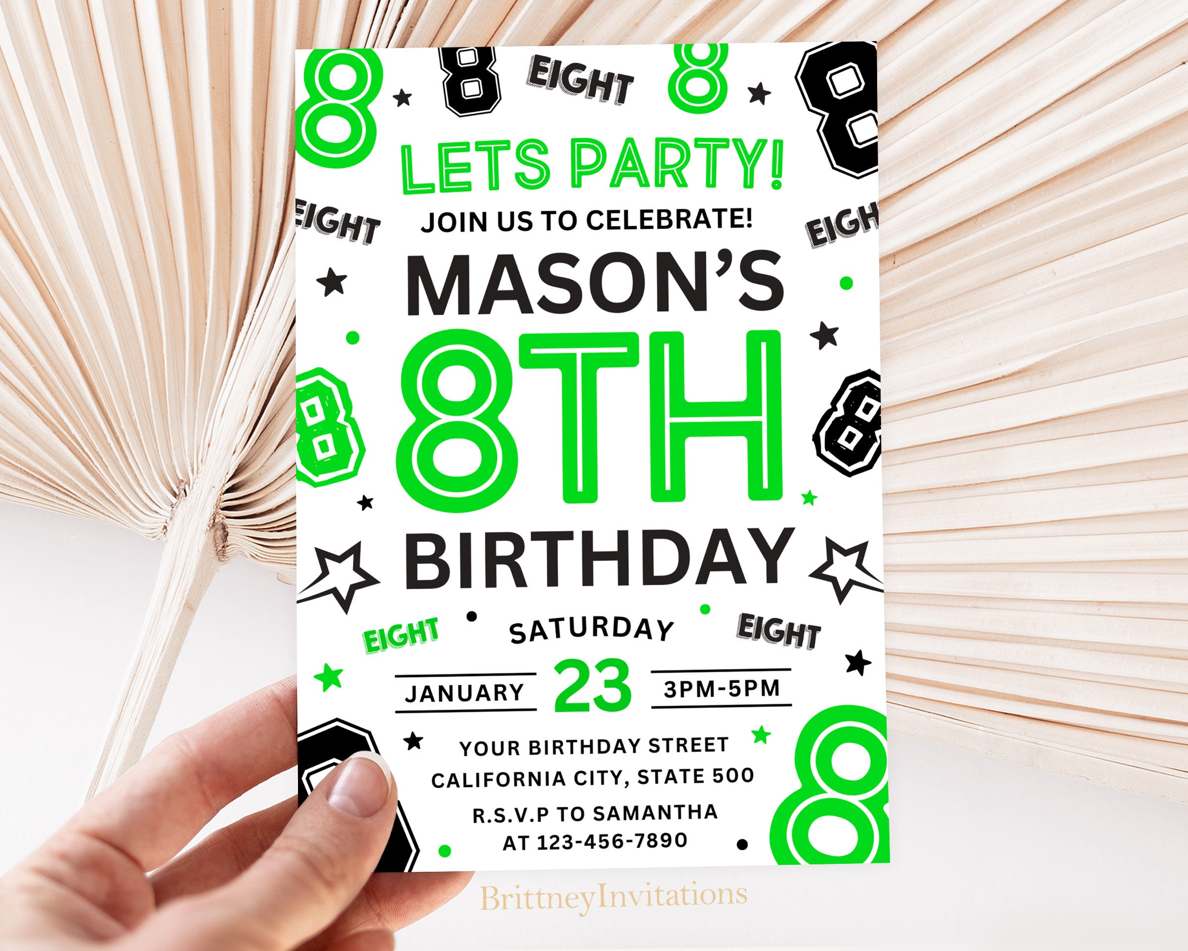 Editable Boy 8th Birthday Invitation, 8th Birthday Invitation, Boy 8th ...