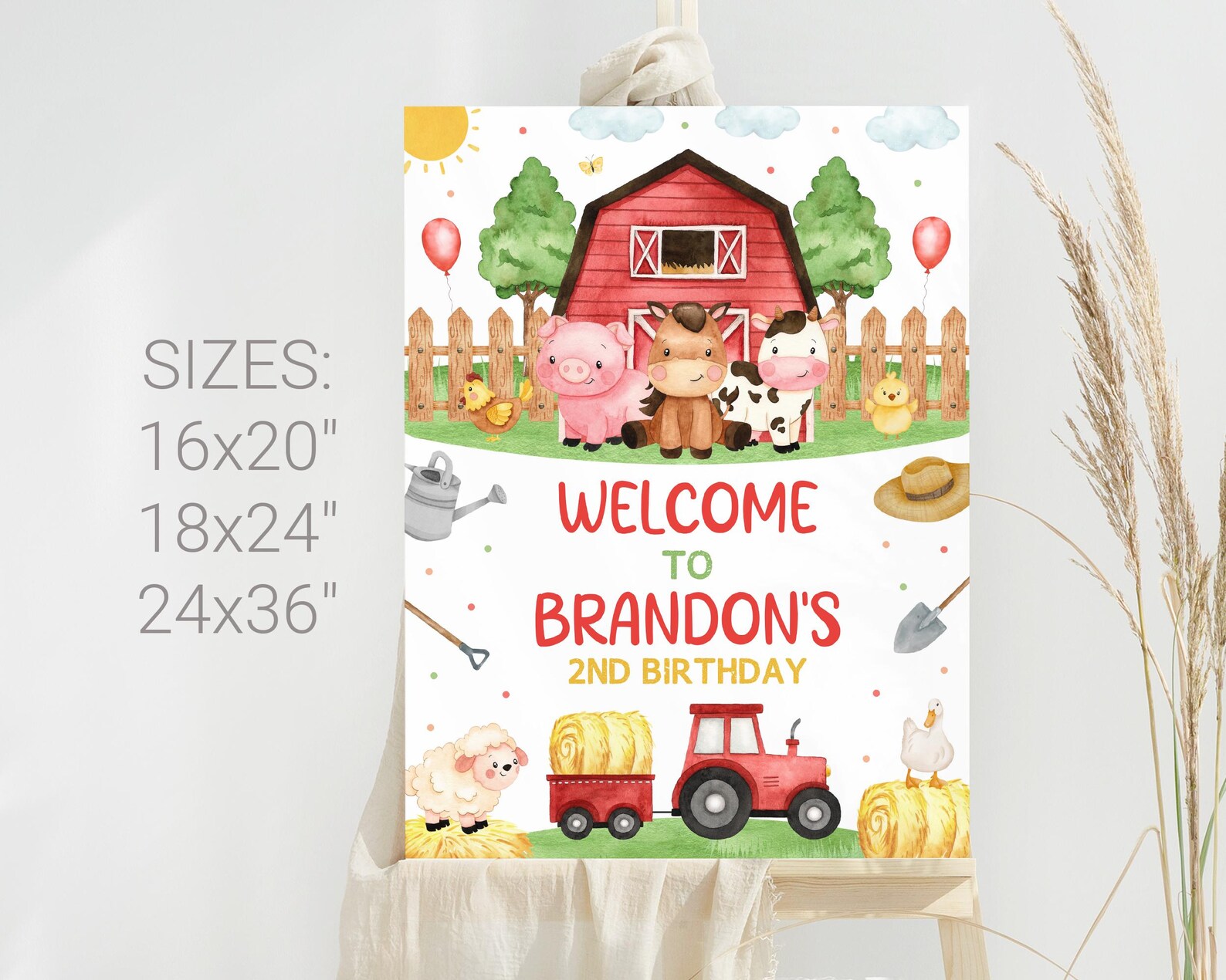 Editable Farm Birthday Welcome Sign, Farm Animals Birthday Welcome Sign ...
