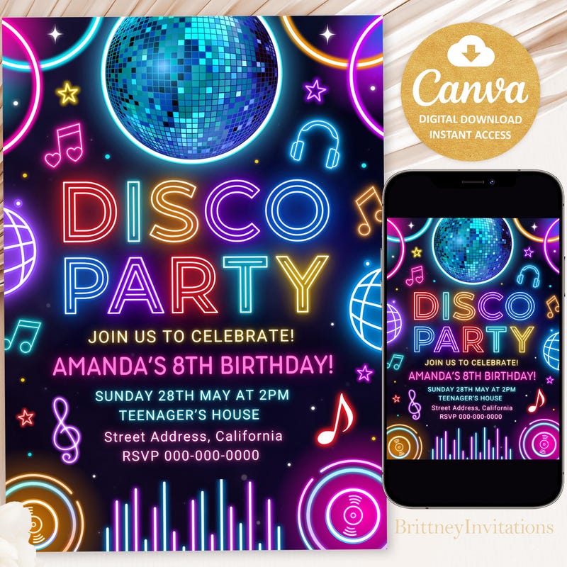 Disco Invitation - Etsy