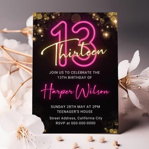 13th Birthday Invitation, 13th Girl Birthday Invitation, Official ...