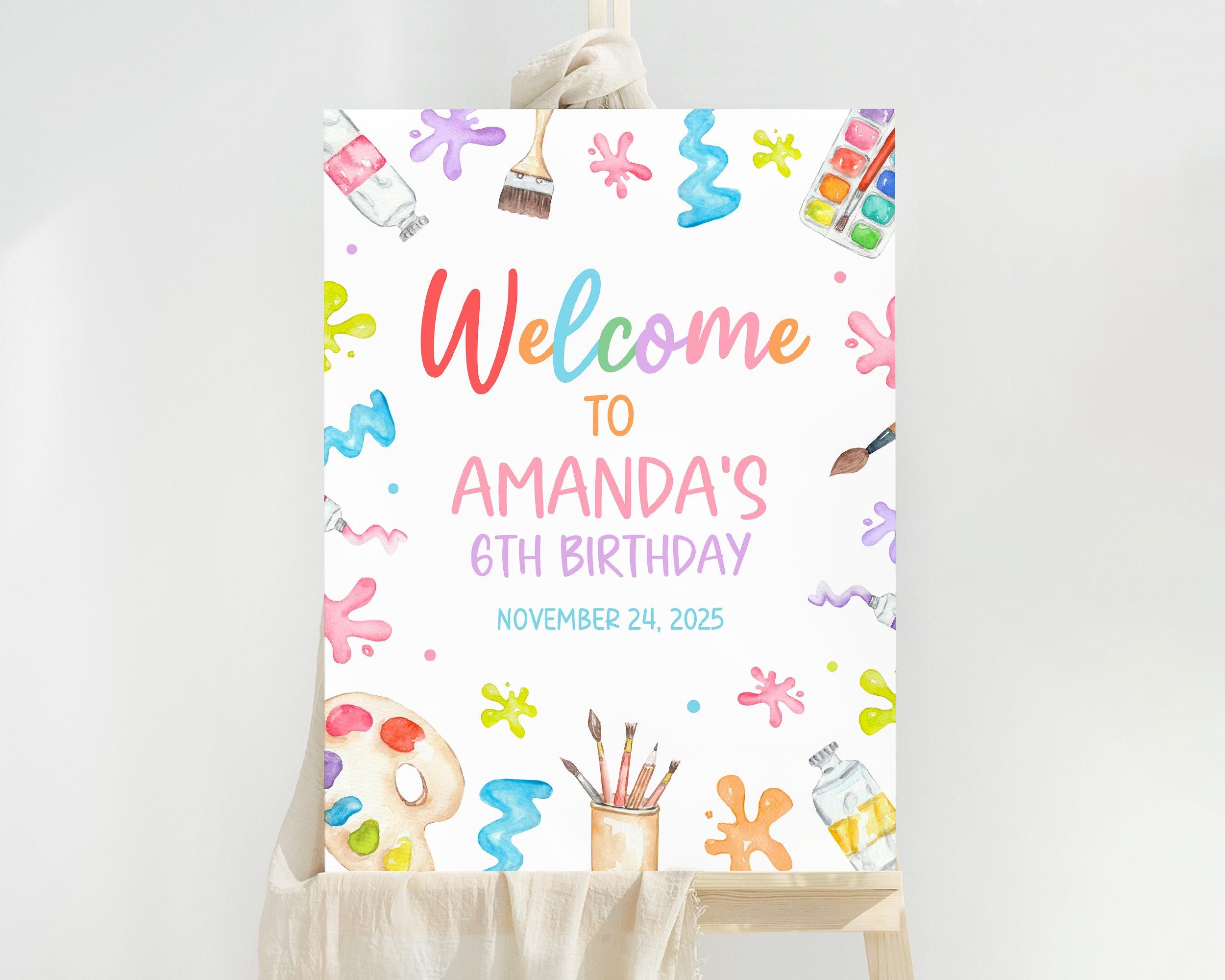 Editable Art Birthday Party Welcome Sign, Art Painting Party Welcome ...
