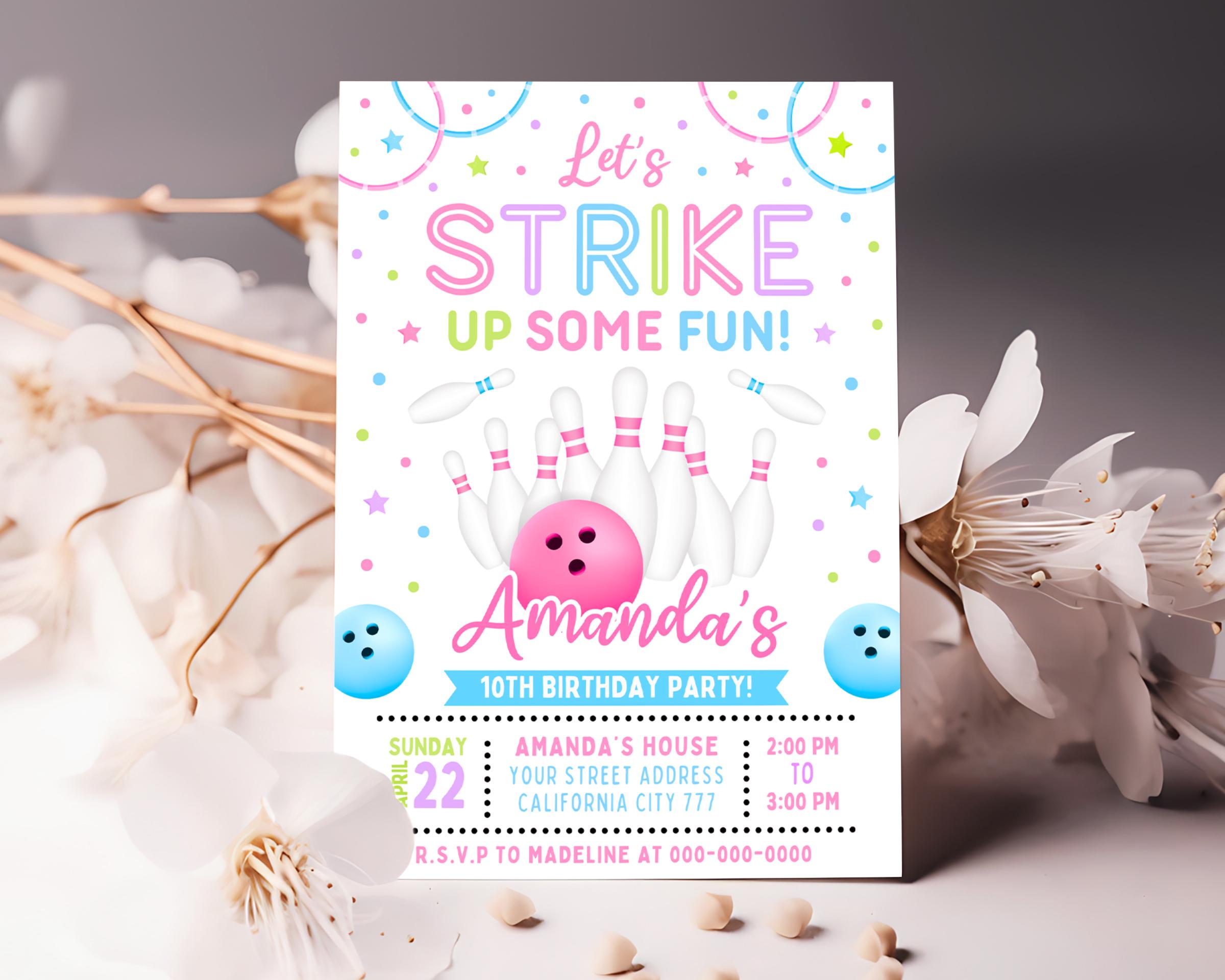 Editable Bowling Party Invitation, Let's Strike up Some Fun, Bowling ...