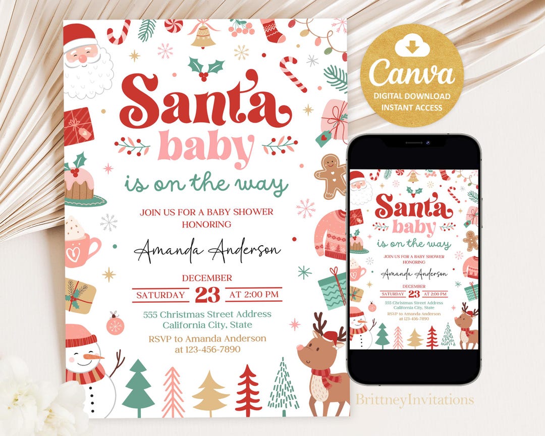 Santa Baby Shower Invitation, Santa Baby Invitation, Christmas Baby ...