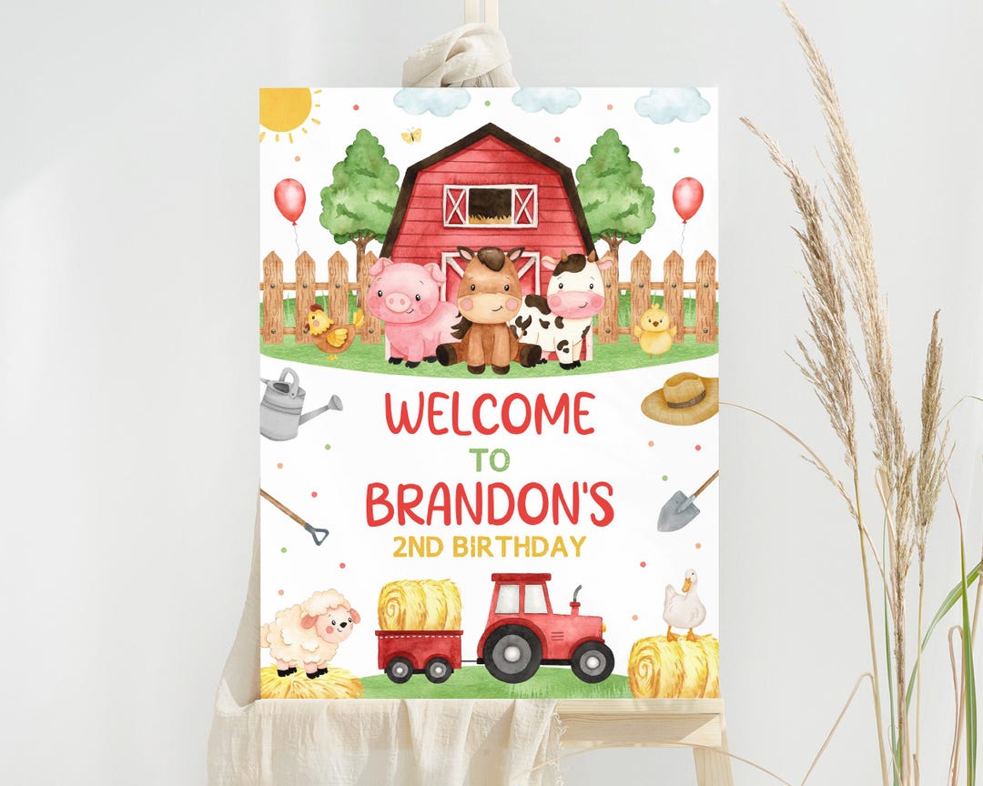 Editable Farm Birthday Welcome Sign, Farm Animals Birthday Welcome Sign ...