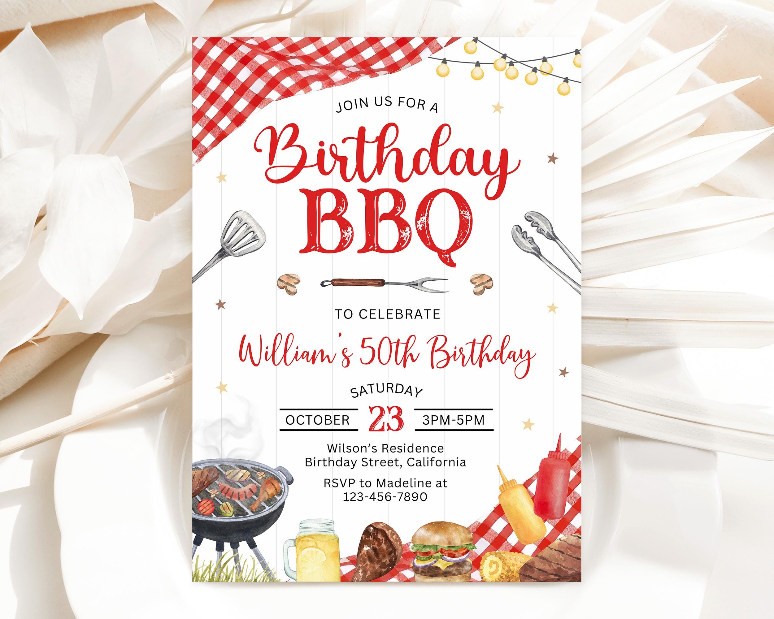 BBQ Birthday Invitation, Barbecue Birthday Invitation, BBQ Grill Party ...