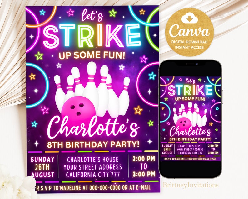 Editable Bowling Party Invitation, Let's Strike up Some Fun, Bowling ...