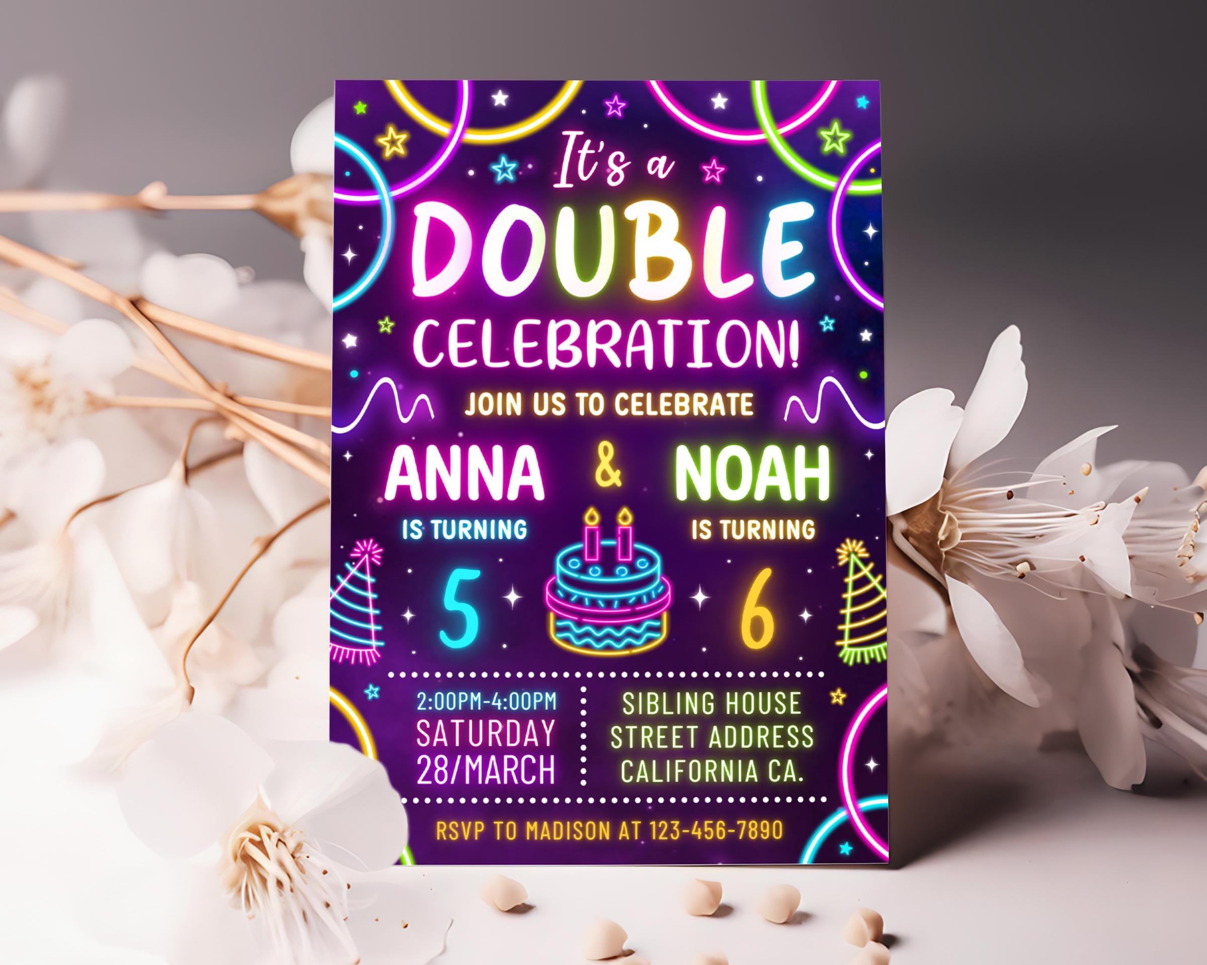 Editable Sibling Birthday Invitation, Double Birthday Invitation ...