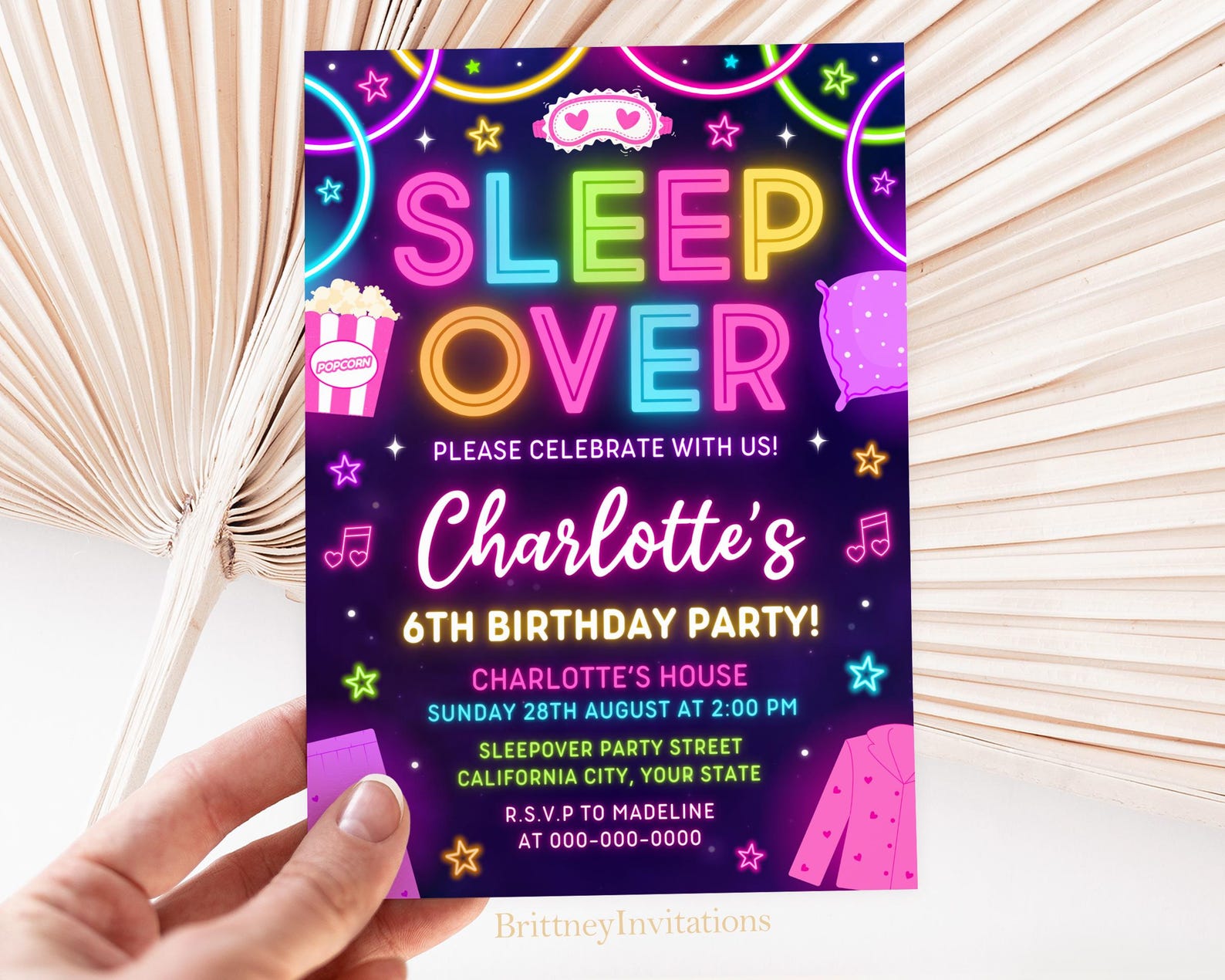 Editable Sleepover Birthday Invitation, Slumber Party Invitation ...