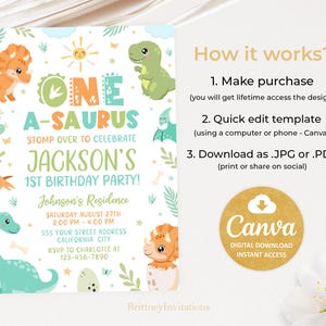 Dinosaur Birthday Invitation, One-a-saurus Birthday Boy Invitation ...