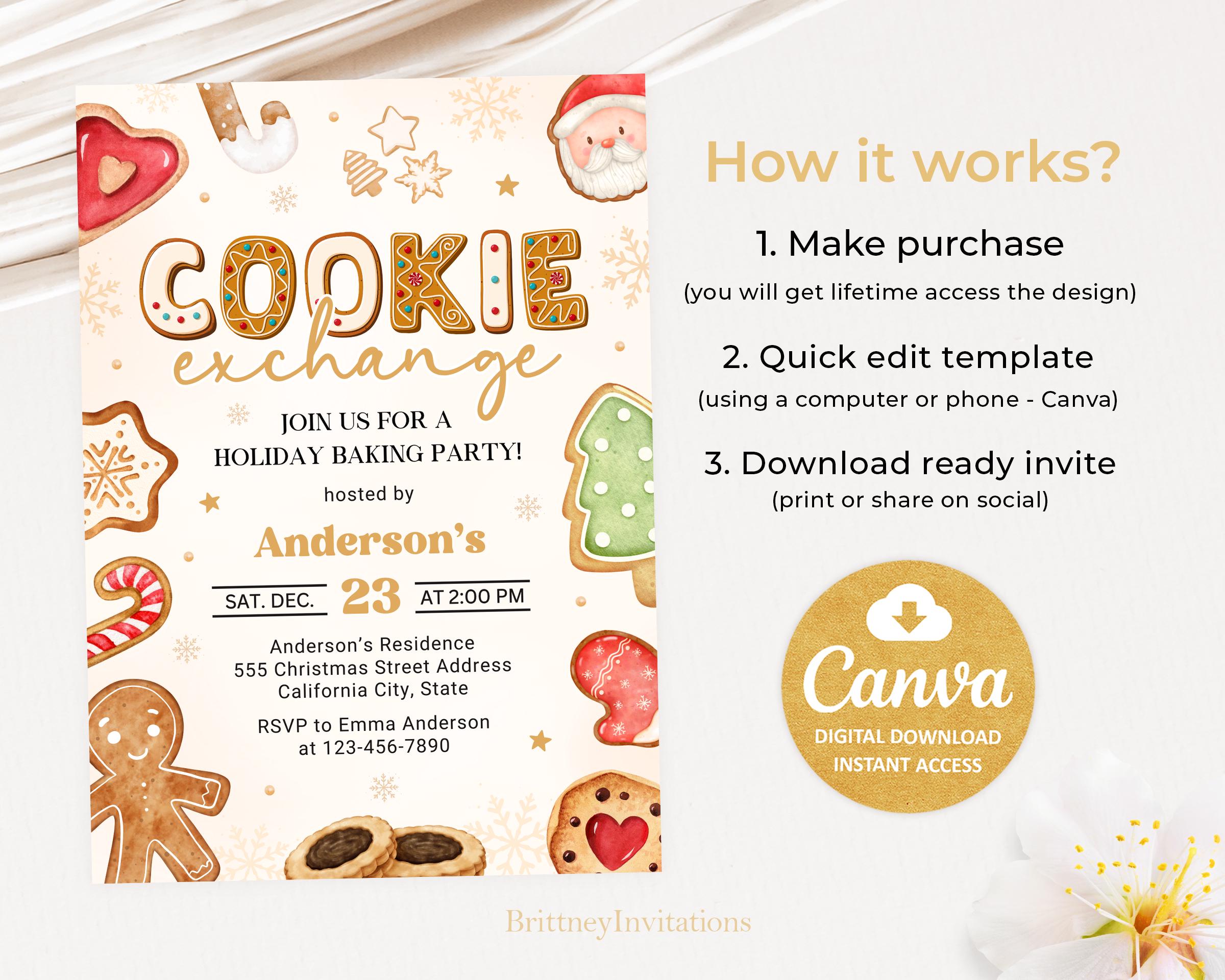 Christmas Cookie Exchange Invitation, Christmas Cookie Party Invite ...