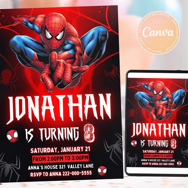 Spiderman Invitation - Etsy