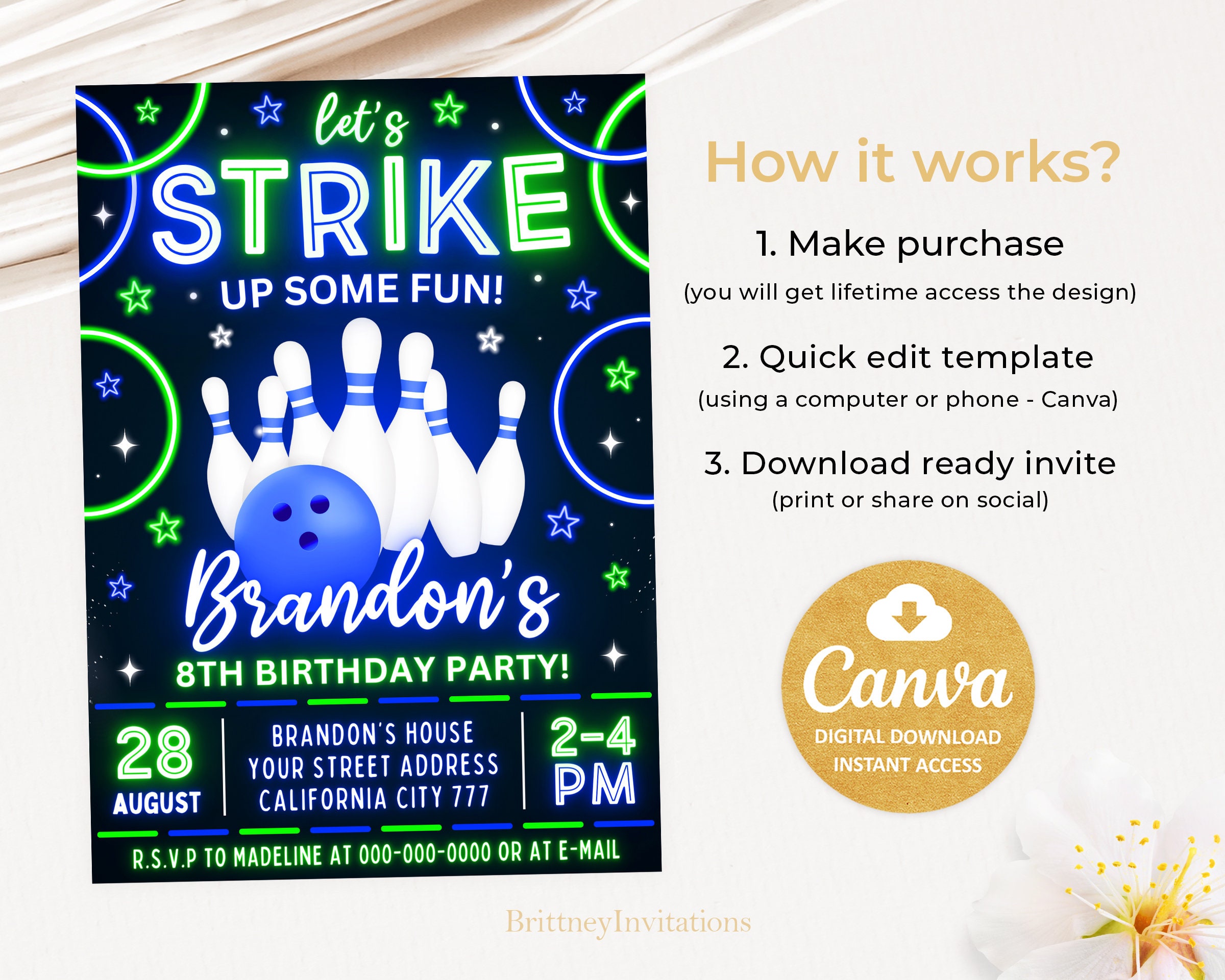 Editable Bowling Party Invitation, Let's Strike up Some Fun, Bowling ...