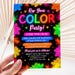 Color Party Invitation, Colour Splash Party Invitations, Coloring ...