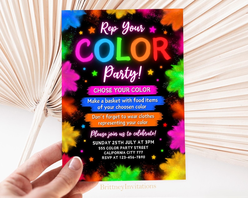 Color Party Invitation, Colour Splash Party Invitations, Coloring ...